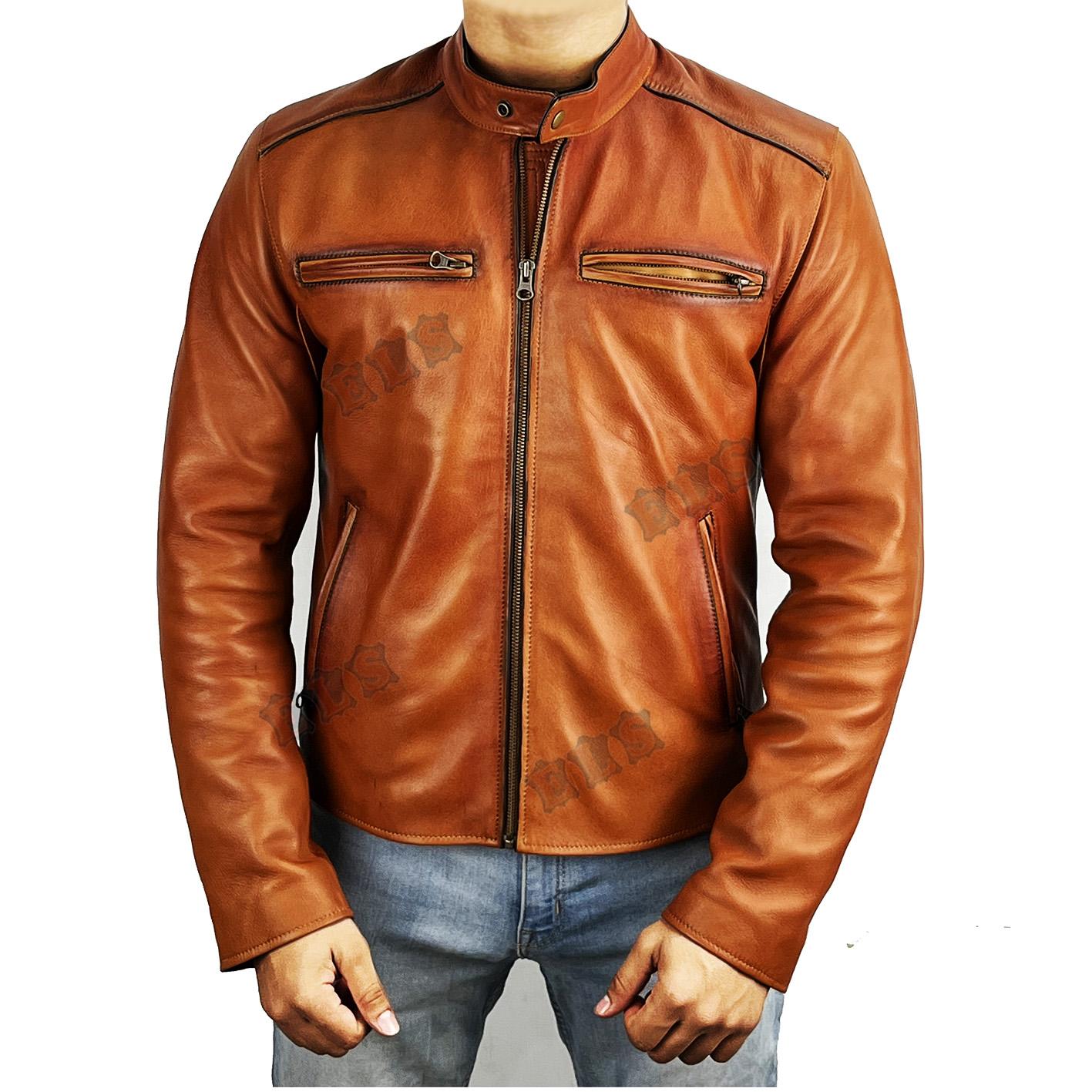 Buy Mens Cafe Racer Hand Waxed Leather Jacket